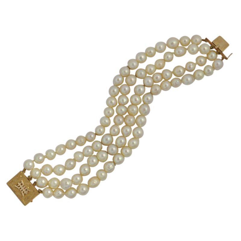 Cultured Pearl 4 Row Gold Bracelet | Plaza Jewellery English Vintage ...